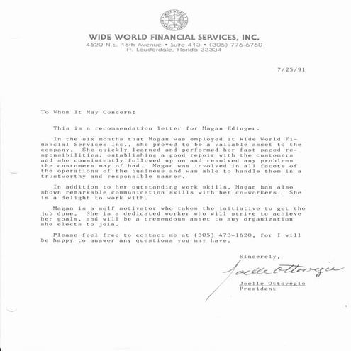 World Wide Financial Recommendation Letter | PDF