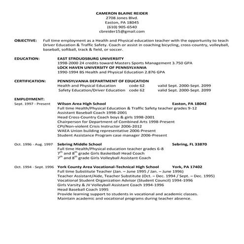CAMERON BLAINE REIDER resume | PDF