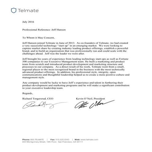 Jeff Hansen Reference Letter | PDF