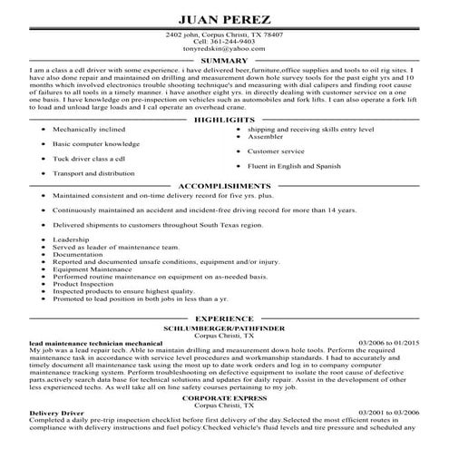 Juan Perez Resume | PDF