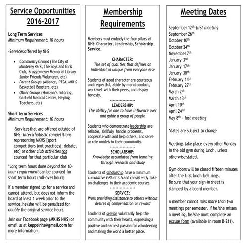 NHS Brochure 2016-2017 | DOCX | Education