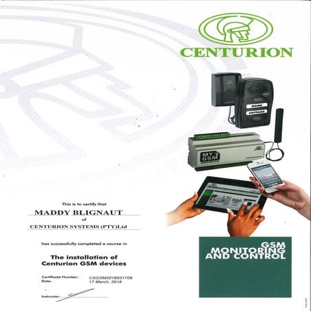 GSM Device Installation Certificate | PDF