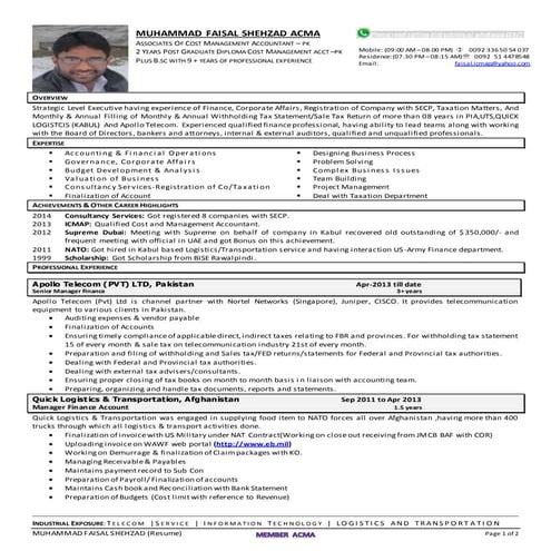 muhammad faisal ACMA resume | DOCX | Business Accounting & Finance ...
