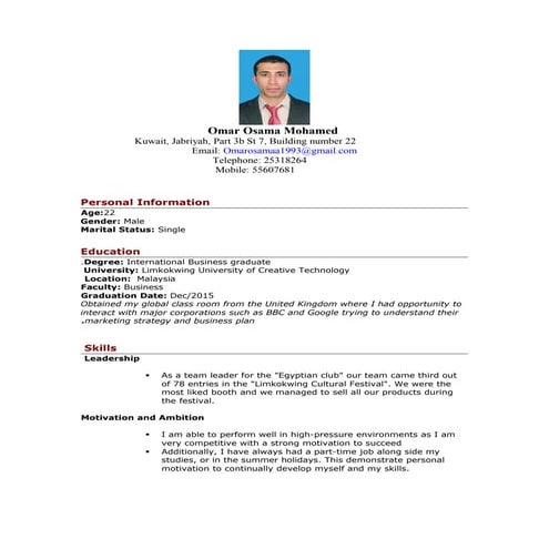 Omar Osama Mohamed CV | DOC | Business | Business and Finance