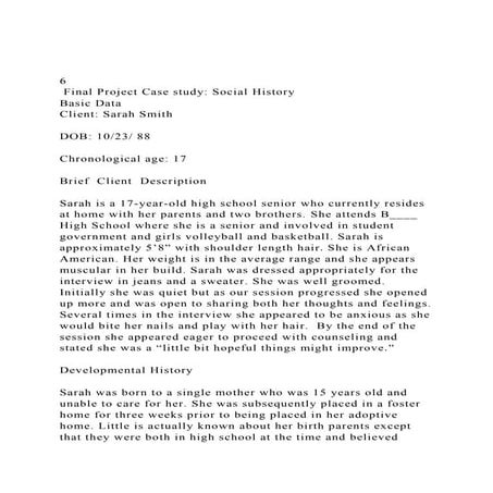 6 Final Project Case study Social HistoryBasic DataClient.docx