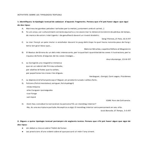 Activitats sobre les tipologies textuals | DOCX