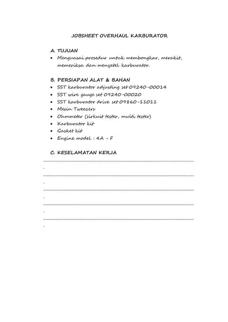 Jobsheet Pemeriksaan Sistem Starter Pada Kendaraan | DOCX