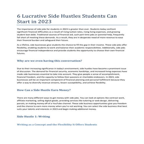 6 Lucrative Side Hustles Students Can Start in 2023.pdf | Freelance ...