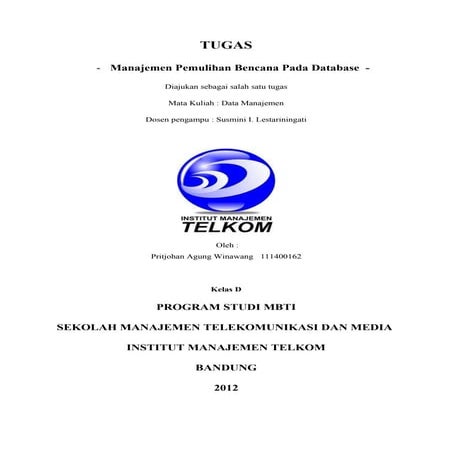 Manajemen Pemulihan Bencana Pada Database Pdf 
