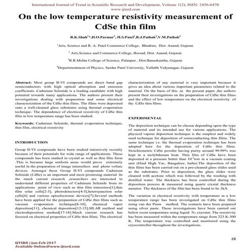 On the low temperature resistivity measurement of CdSe thin film | PDF