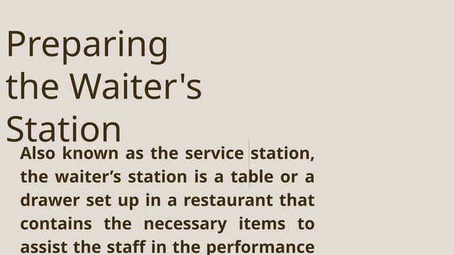 THE FOOD SERVICE SEQUENCE (MISE EN PLACE) | PPT