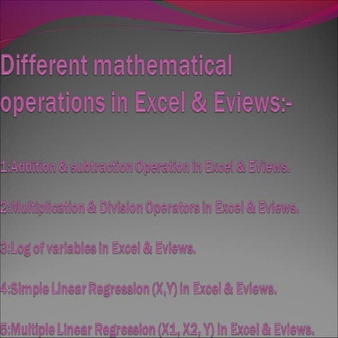 Mathematical Operation In Excel and Eviews | PPT
