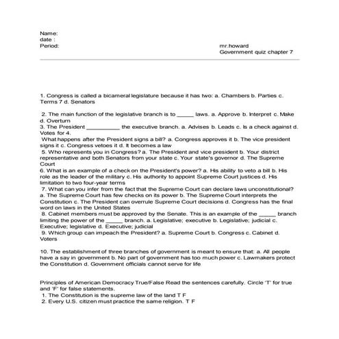 Goverment quiz | DOCX