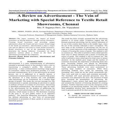 A Review on Advertisement - The Vein of Marketing with Special ...
