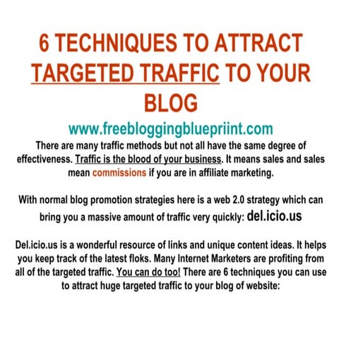 6 techniques to attrack massive targeted traffic to your blog | PDF