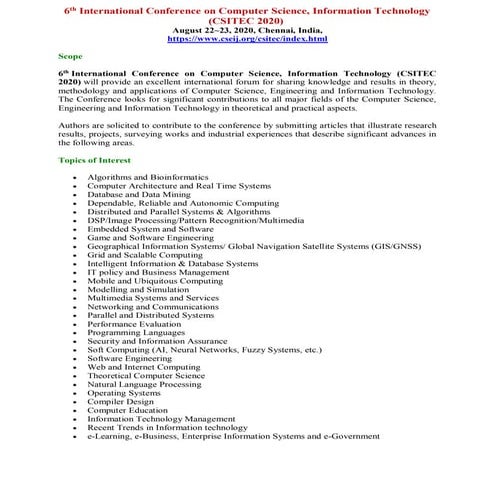 Call for Papers - 1th International Conference on Computer Science ...