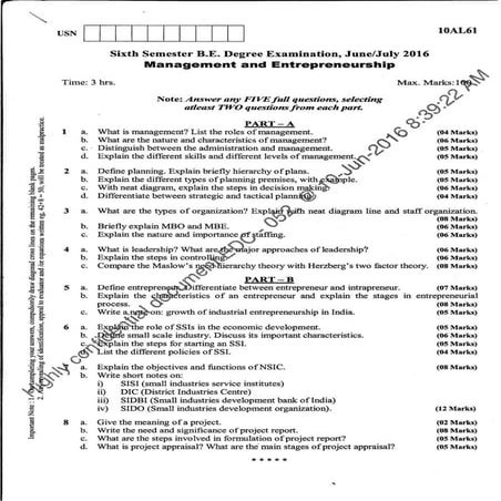 6th semester VTU BE CS & IS question papers July 2016 | PDF