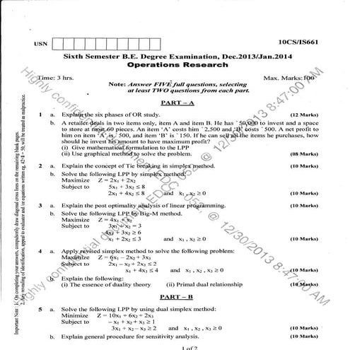 6th cs & is question papers dec 2013 | PDF