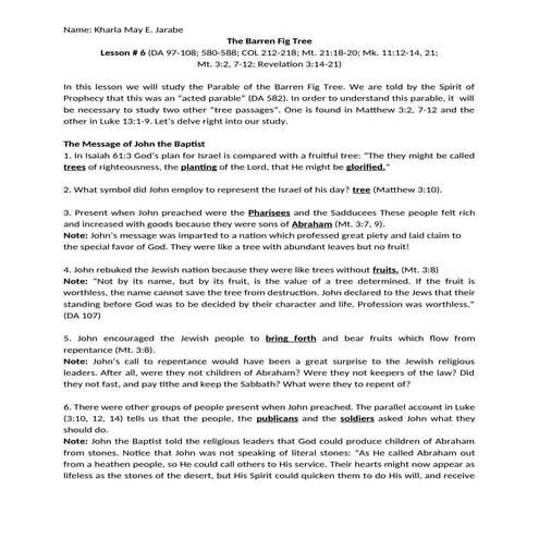 The Barren Fig Tree story found in the Bible. | DOCX