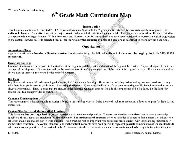 6th Grade Math Curriculum Map