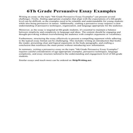 6Th Grade Persuasive Essay Examples | PDF