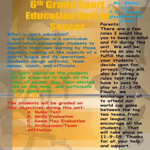 6th Grade Sport Education Unit In Soccer | PDF