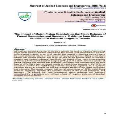 The Impact of Match-Fixing Scandals on the Stock Returns of Parent ...