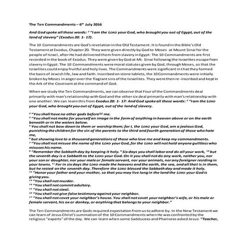 6th july 2016 - The Ten Commandments | PDF