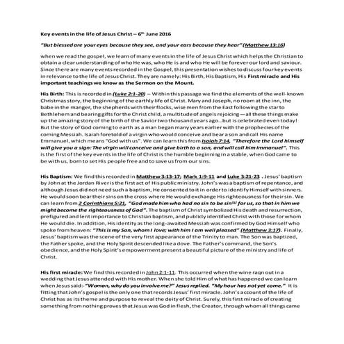 6th june 2016 - Key events in the life of Jesus Christ | DOCX
