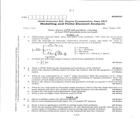 6th Semester Mechanincal Engineering (2012-June/July) Question Papers | PDF