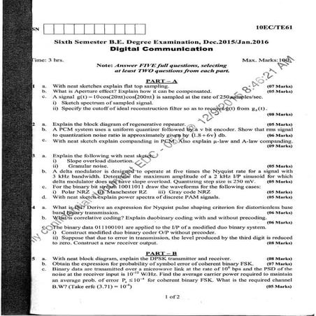 6th Semester VTU BE EC question papers from 2010 to Dec 2015 | PDF