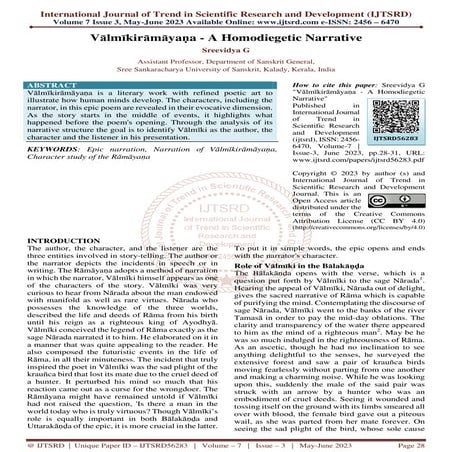Valmikiramayana- A Homodiegetic Narrative | PDF