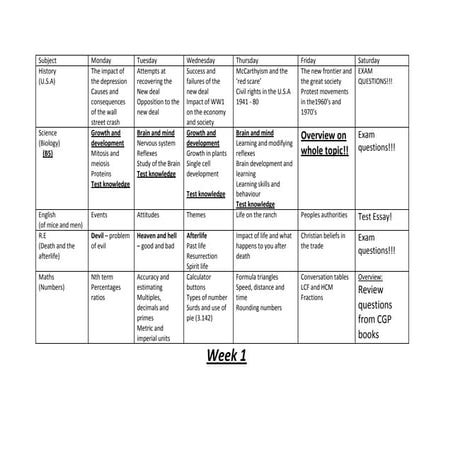 6 Week Revision Plan | DOCX