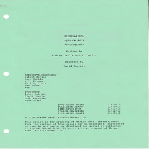 Supernatural 6.13 Unforgiven script | PDF