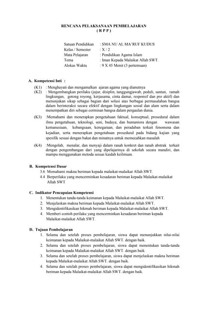 Contoh rpp pai sd kelas 4 kurikulum 2013 | DOCX