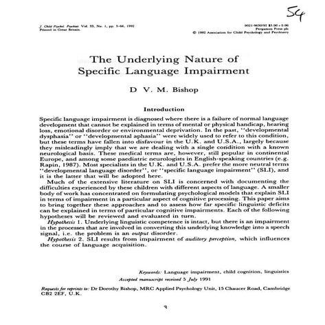 Underlying nature of specific language impairment | PDF