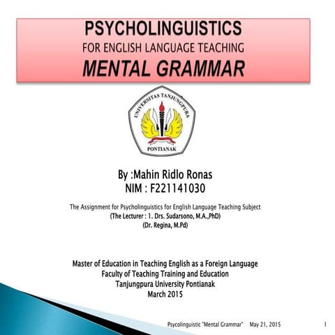 Psycholinguistics for english language teaching - mental grammar | PPTX