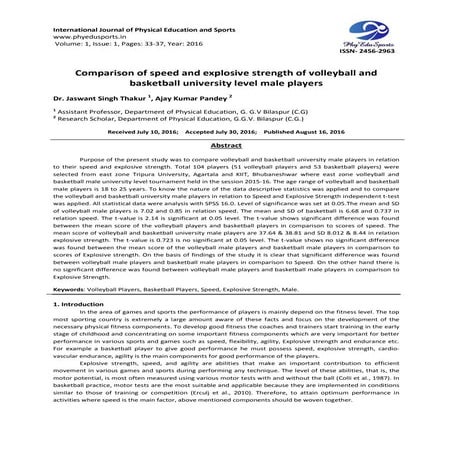 Comparison of speed and explosive strength of volleyball and basketball ...