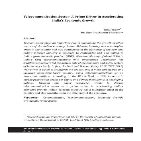 Telecommunication Sector:A Prime Driver in Accelarating India's ...