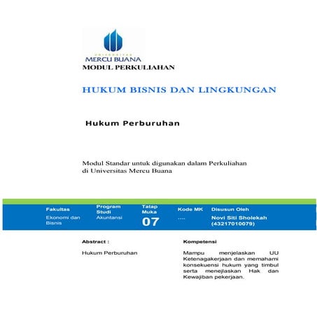 7. hbl,novi siti sholekah, prof.dr.hapzi ali, cma , hukum perburuhan. universitas mercu buana ...
