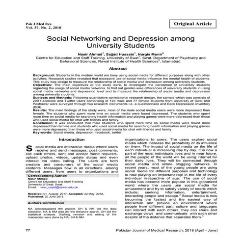 Social Networking and Depression among University Students | PDF