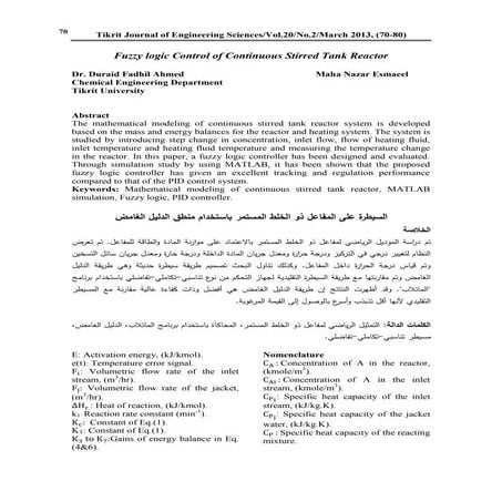 Fuzzy Logic Control Of Cstr Pdf