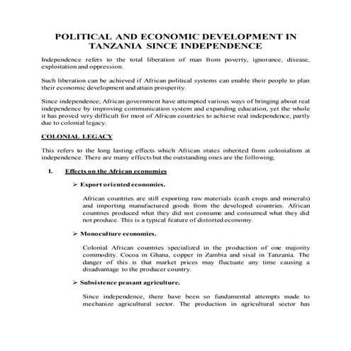 POLITICAL AND ECONOMIC DEVELOPMENT IN TANZANIA SINCE INDEPENDENCE | DOCX