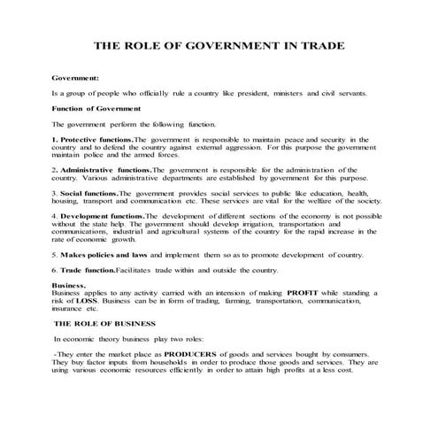 THE ROLE OF GOVERNMENT IN TRADE | DOCX