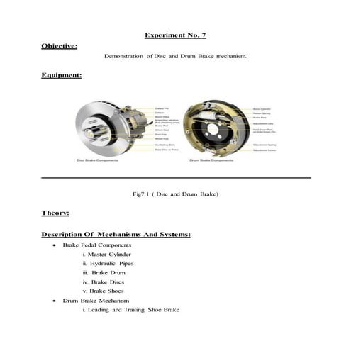 Demonstration of Disc and Drum Brake mechanism. | DOCX