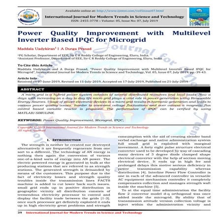 Power Quality Improvement with Multilevel Inverter Based IPQC for Microgrid | PDF