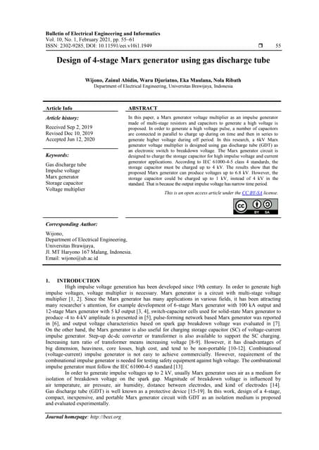 Plasma generator: design of six stage cockcroft-walton voltage ...