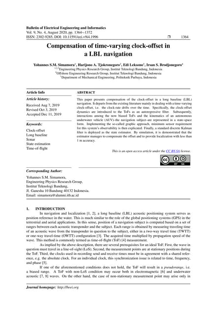 Compensation Of Time Varying Clock Offset In A Lbl Navigation Pdf
