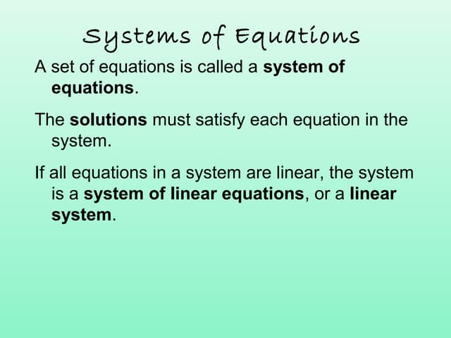 Solving systems of Linear Equations