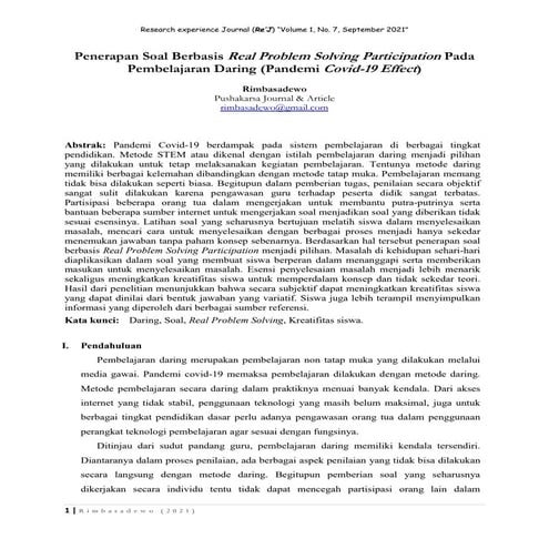 rimbasadewo experience journal re'j vol.1 penerapan soal berbasis ...